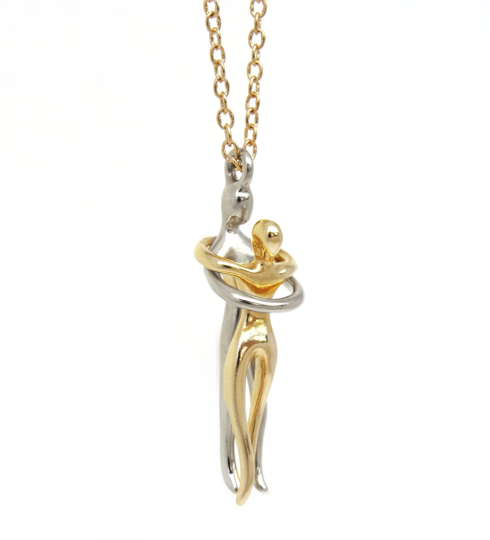 Couples Necklace, Love Pendant, Dancing Embraced Couple, 14k Gold ...