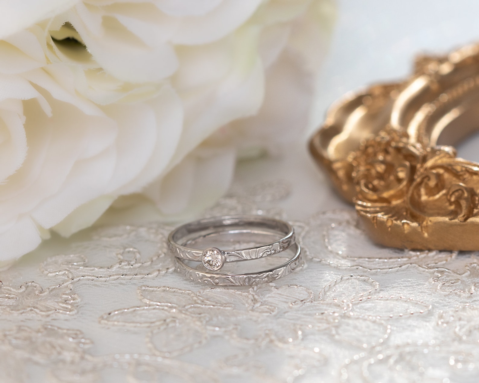 Small Diamond Engagement Ring Delicate Floral Gold Engagement | Etsy