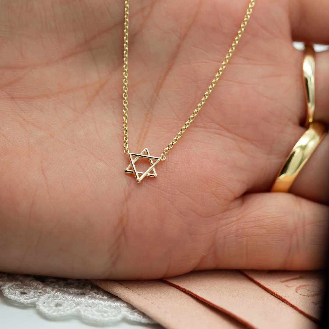 Magen David Charm Necklace, 14K Gold Star of David Necklace, Jewish ...