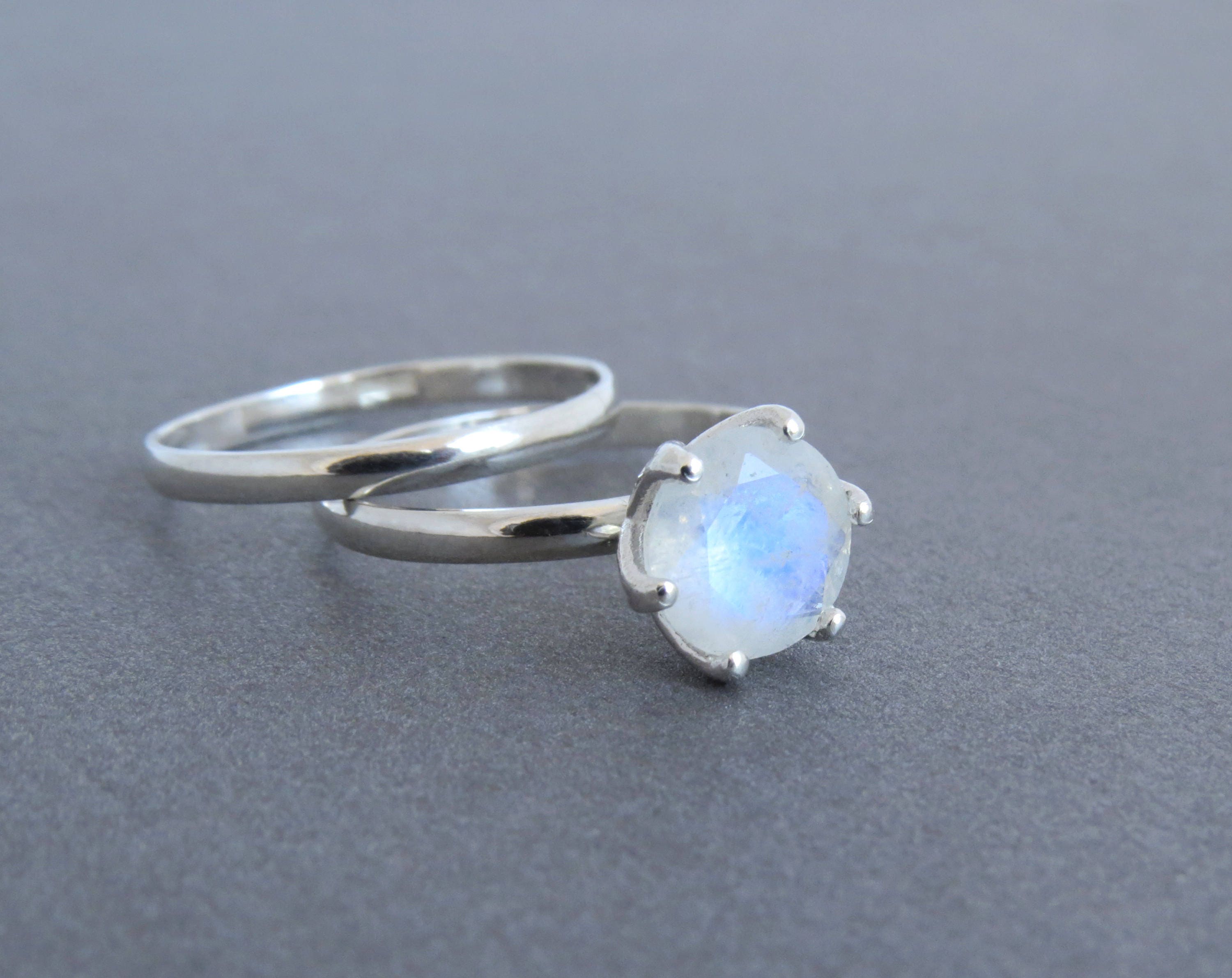 Moonstone Wedding Ring Set, Moonstone Bridal Set, Moonstone Engagement ...