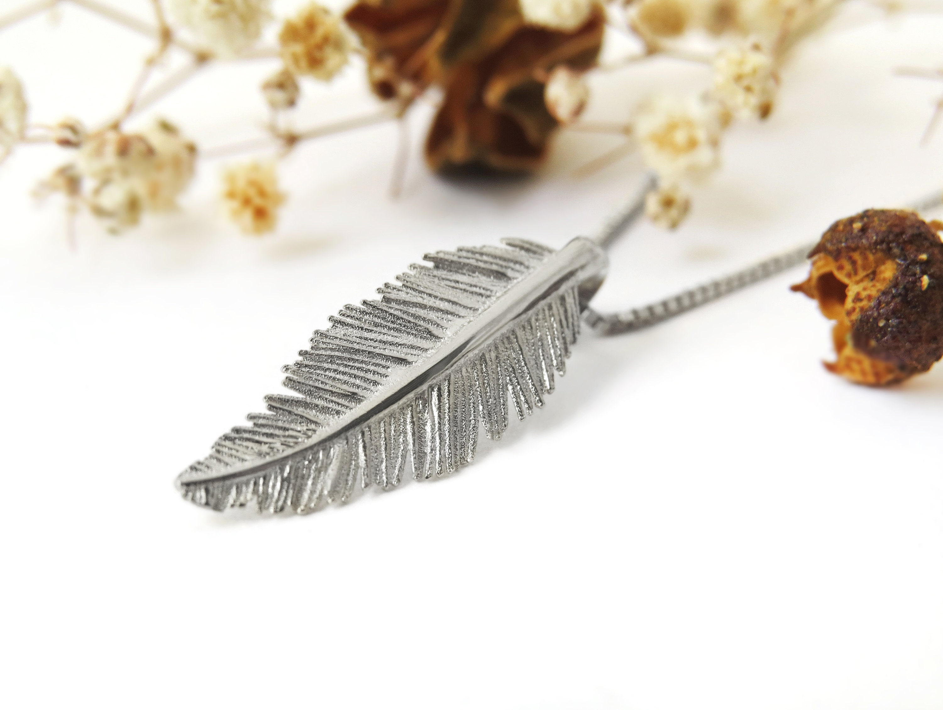 Feather Necklace, Gold Feather Pendant, Gold Leaf Necklace, Pendant ...