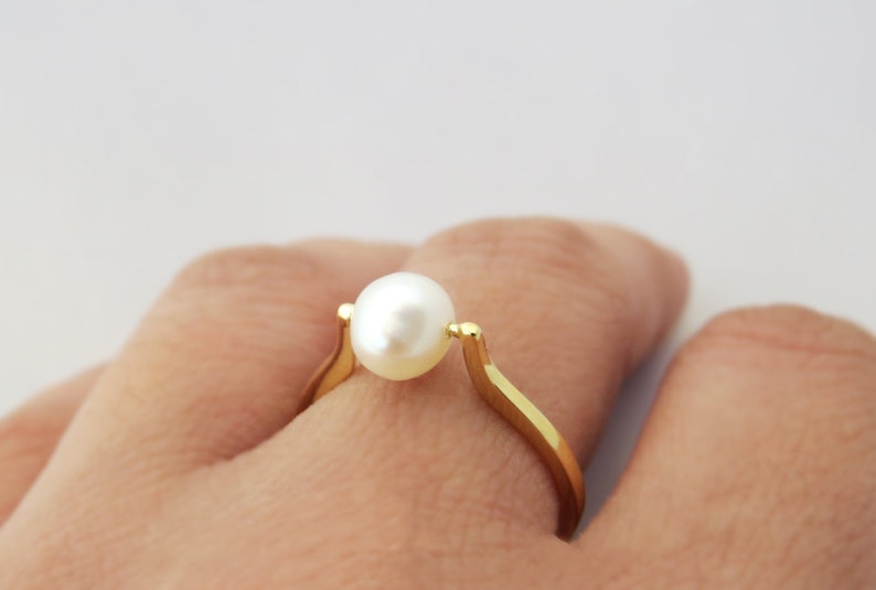 Unique pearl ring Pearl engagement ring 14k gold pearl ring | Etsy