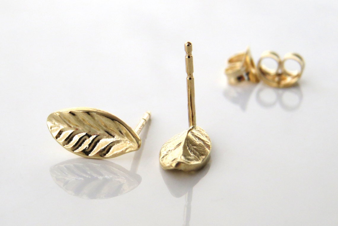 Leaf Stud Earrings Gold Stud Earrings Leaf Earrings Stud | Etsy