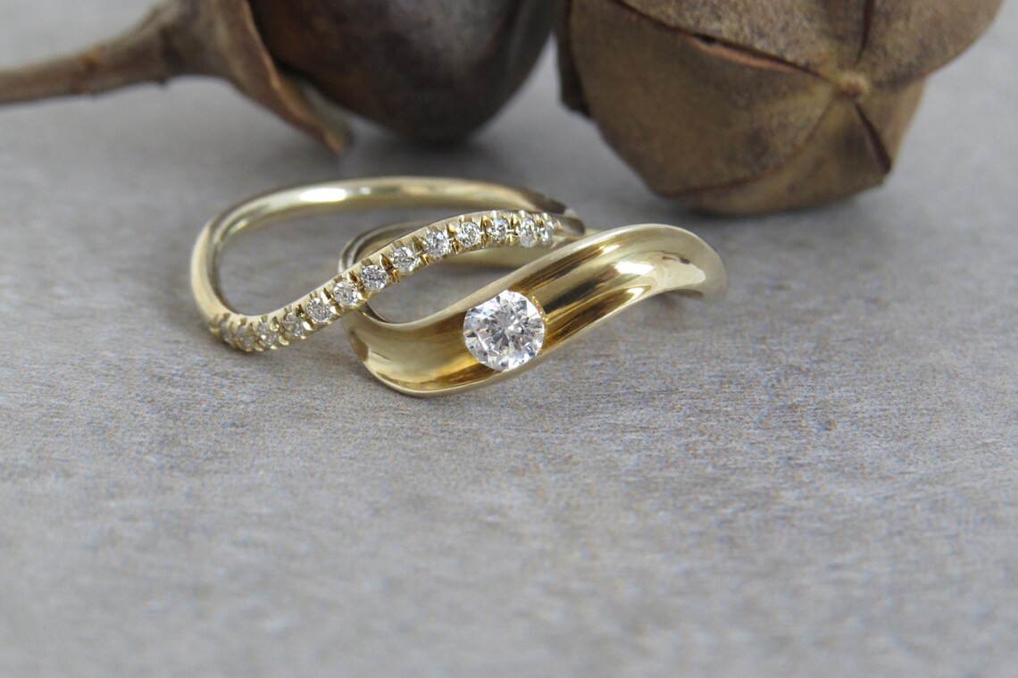 Unique Bridal Set Matching Engagement Ring and Halo Wedding | Etsy