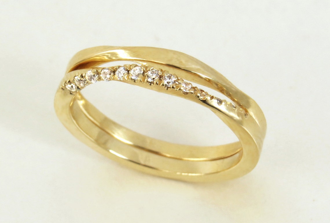 Gold Bridal Ring Set 14k Rose Gold Ring Set Engagement and | Etsy