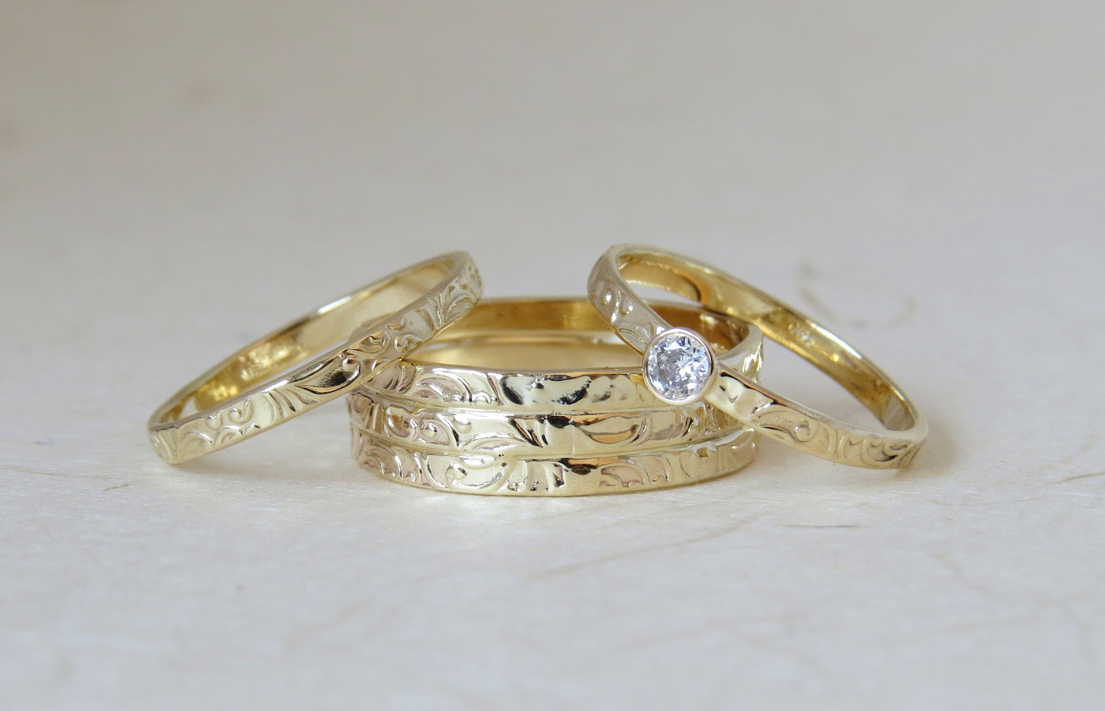 Wedding Ring Set - Bridal Set, Matching Ring Set, Floral Diamond ...