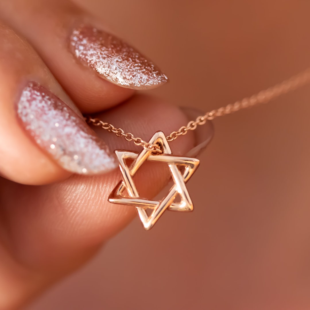 Rose Gold Magen David Pendant Necklace, 14K Gold Rounded Star of David ...