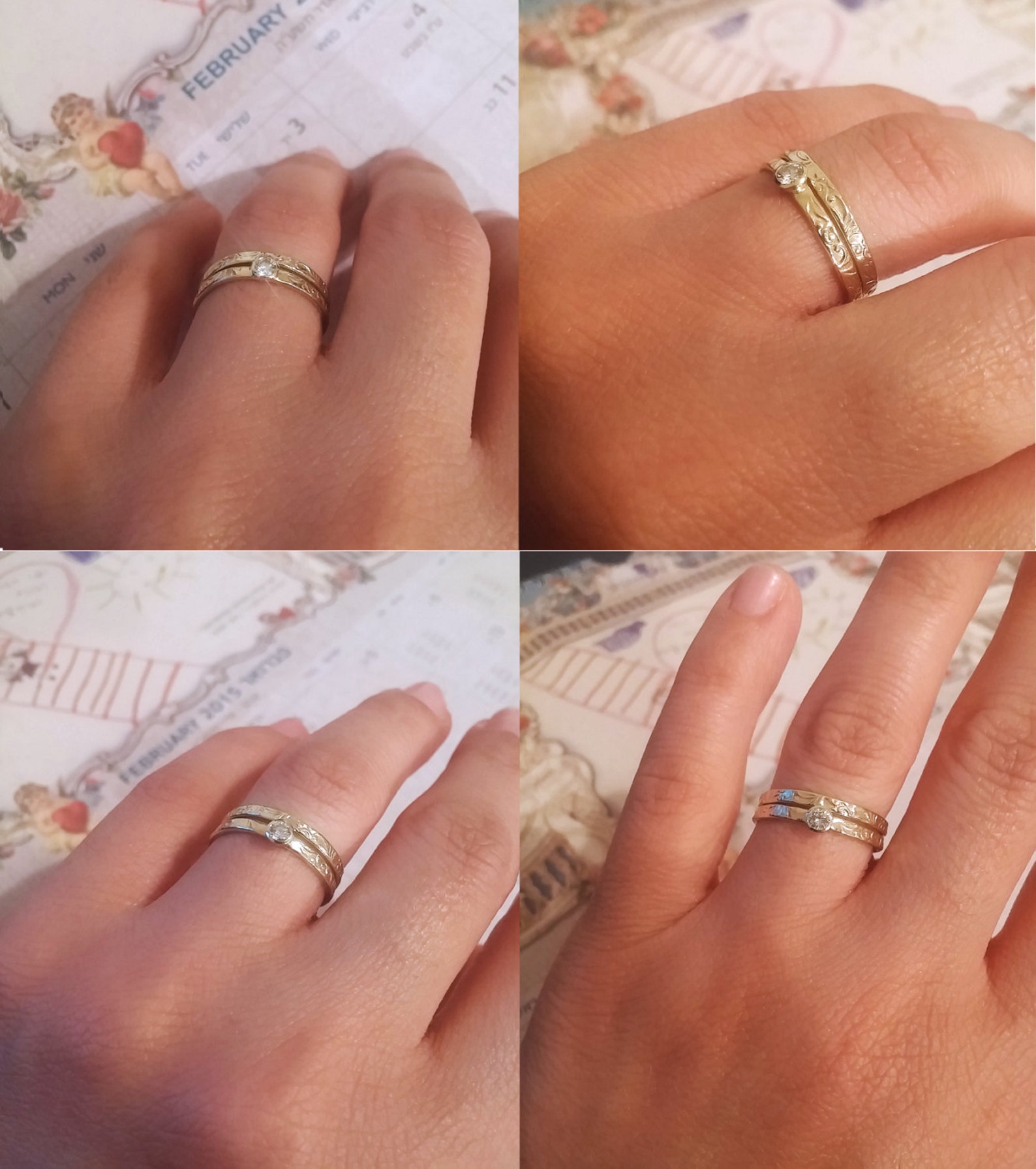 Wedding Ring Set Bridal Set Matching Ring Set Floral - Etsy