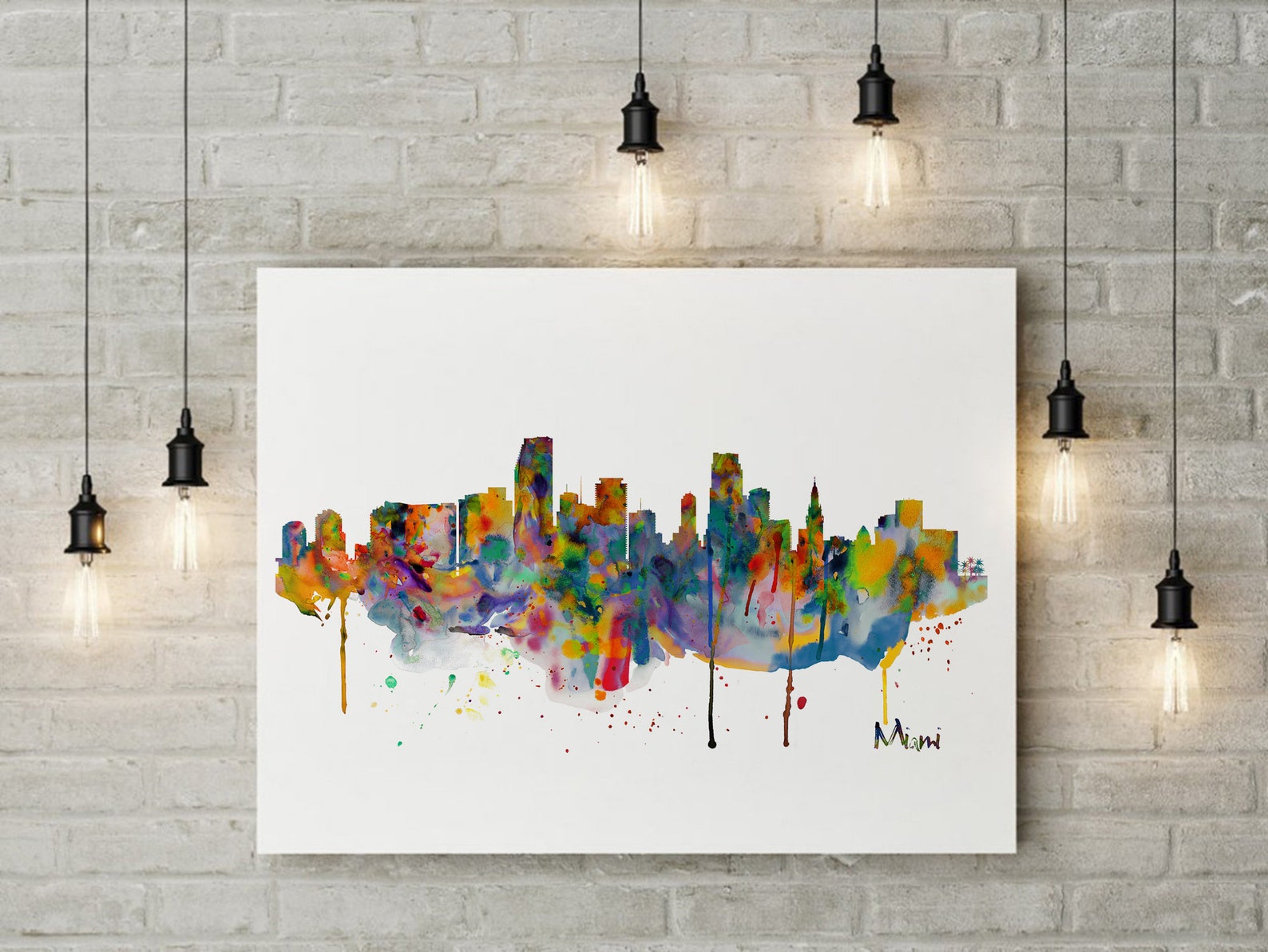 Miami Skyline, Florida, Watercolor Painting, Affordable Printable Art ...