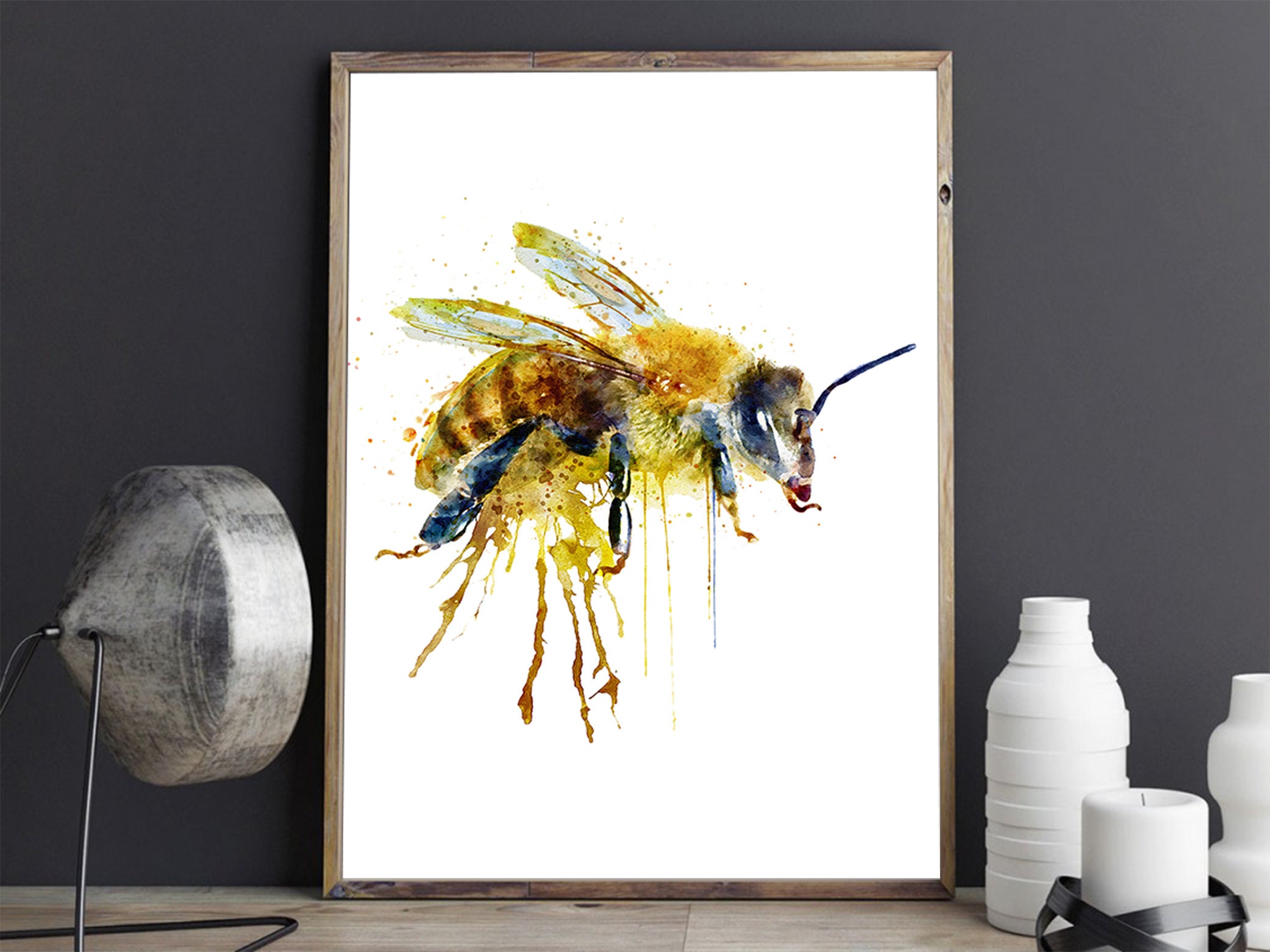Honey Bee Watercolor Painting Printable Insect Wall art | Etsy