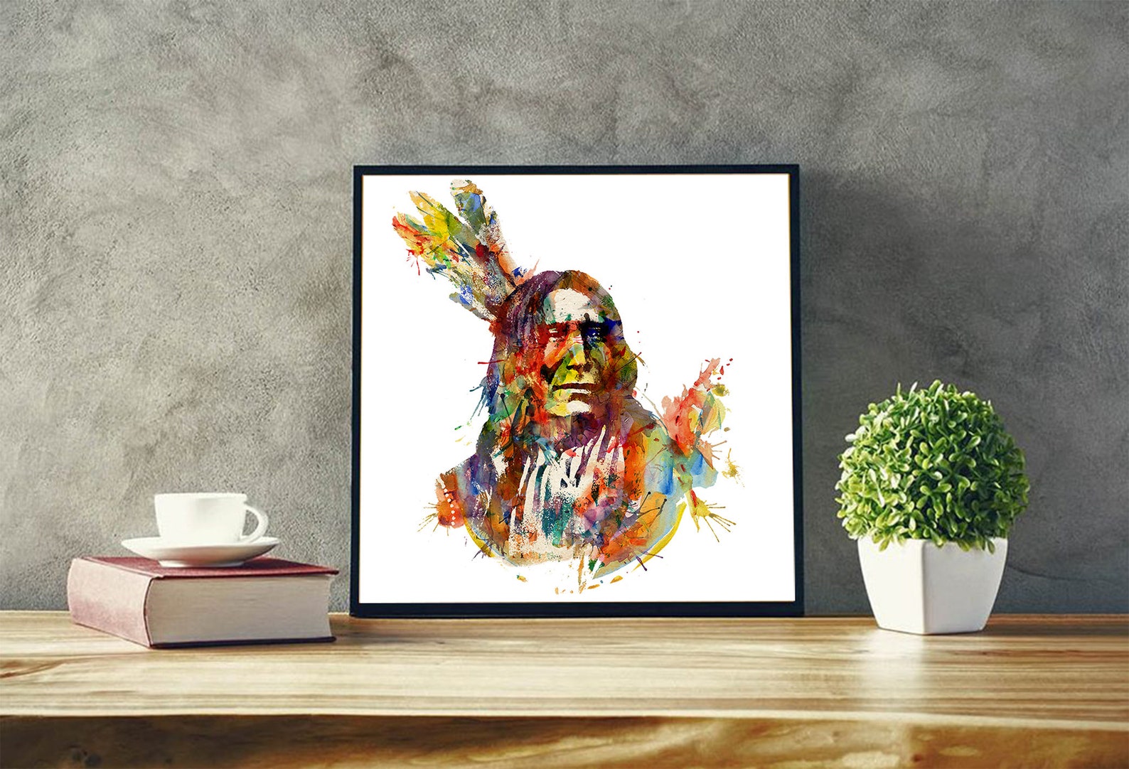 Colorful Watercolor Portrait of an Indian Chief, Digital Download ...