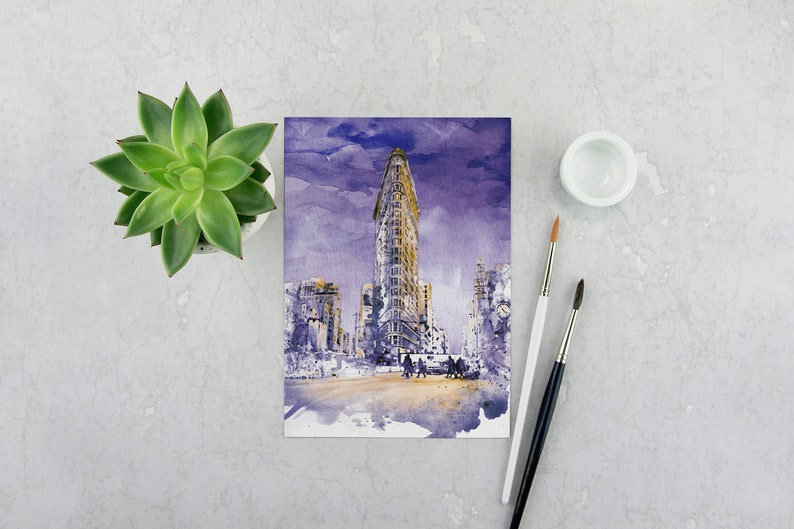 New York Flatiron Building Watercolor Cityscape Painting New York Decor ...