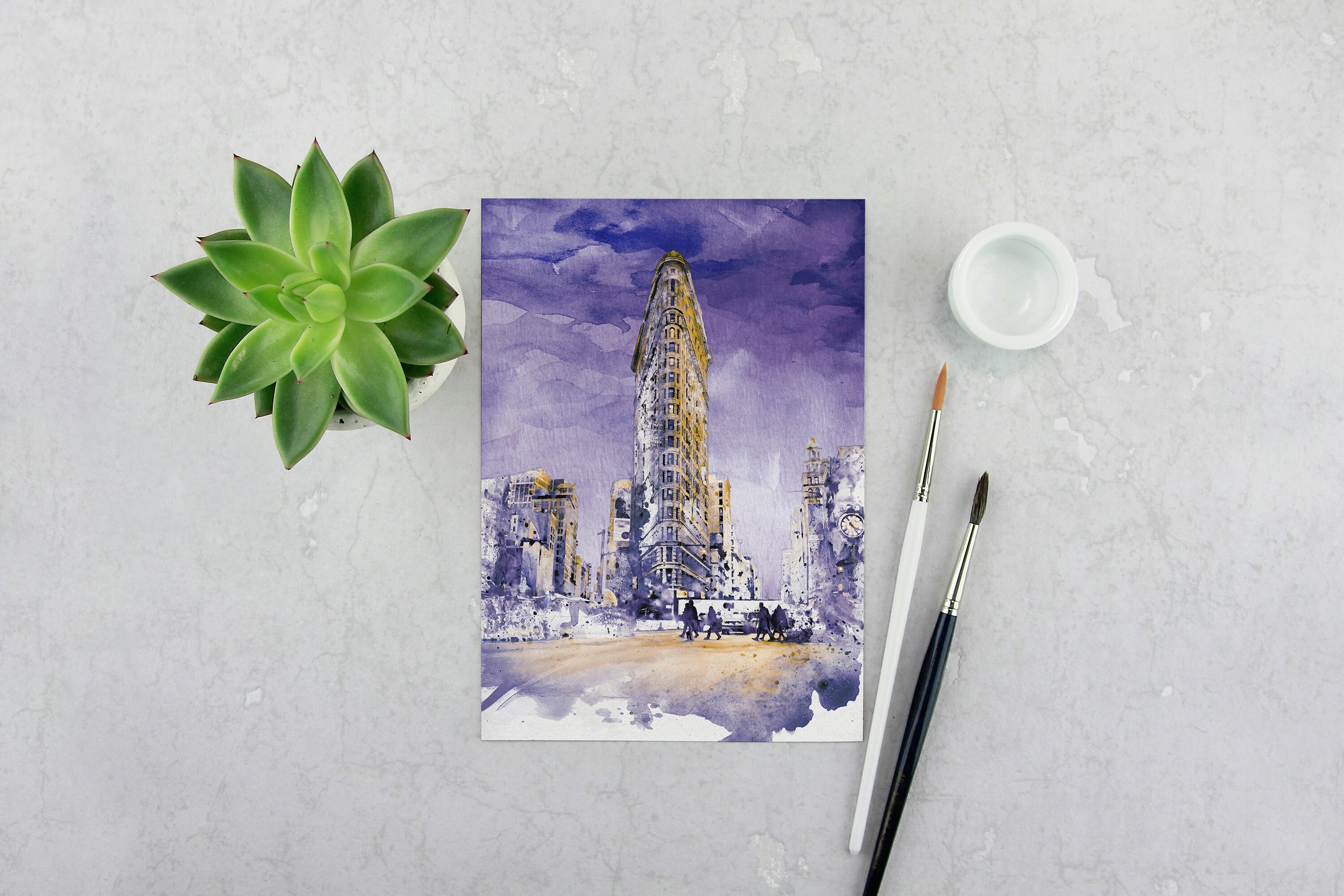 New York Flatiron Building Watercolor Cityscape Painting New York Decor ...