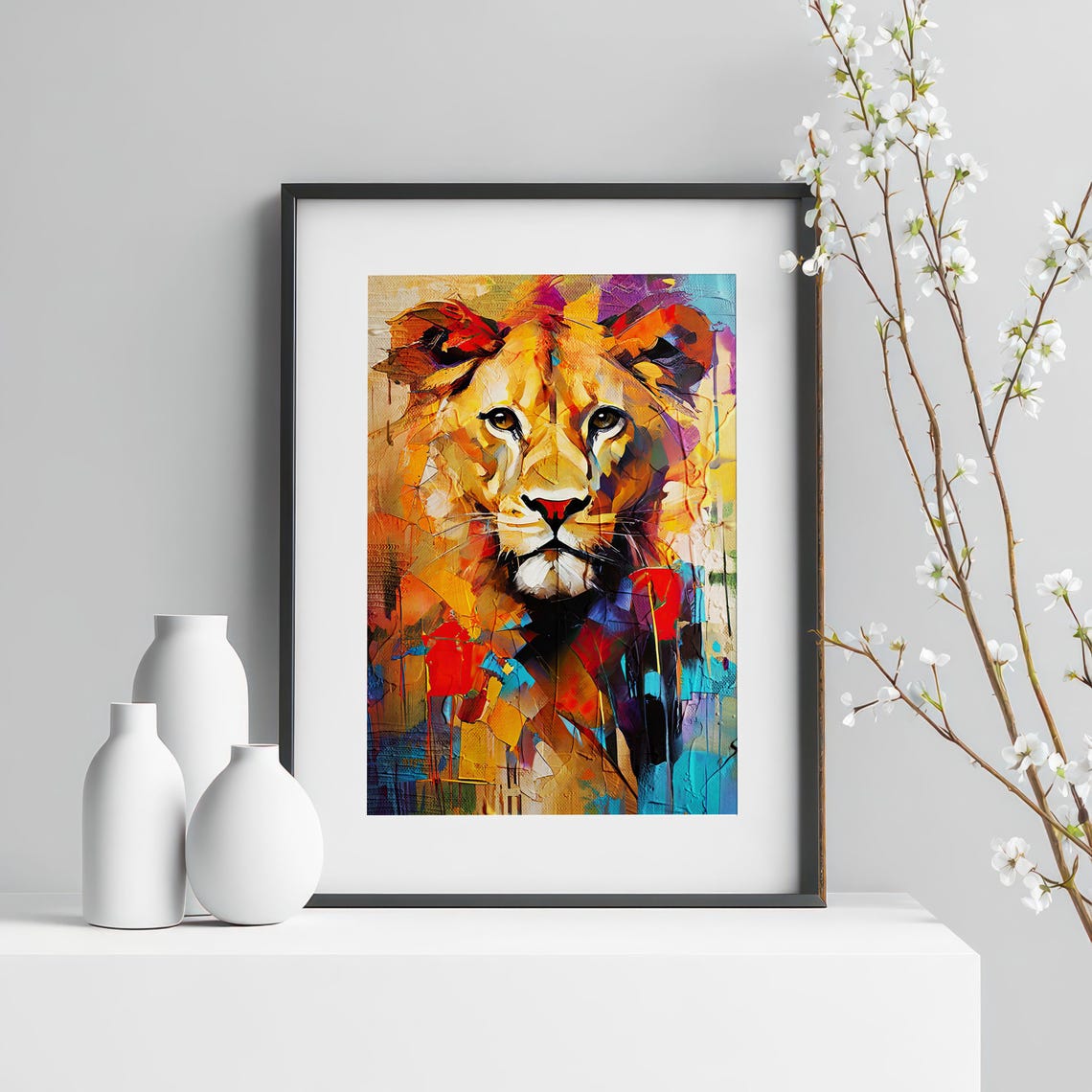 Colorful Lioness Portrait: Abstract Geometric Wildlife Art (instant ...