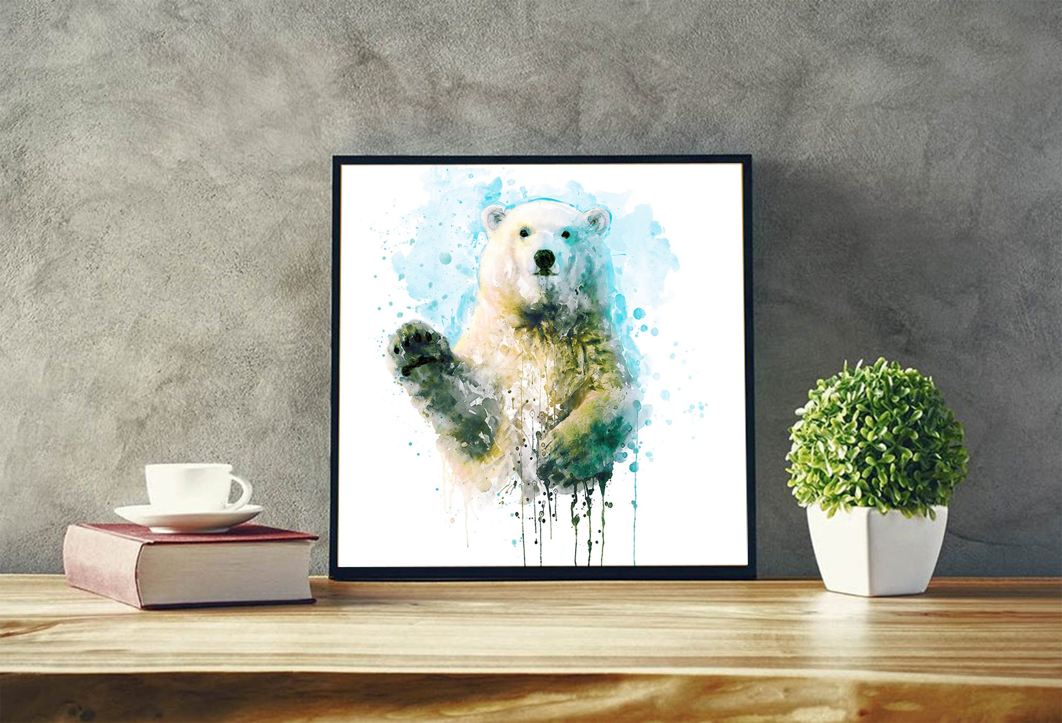 Printable Polar Bear Waving Goodbye Watercolor Painting Cute - Etsy