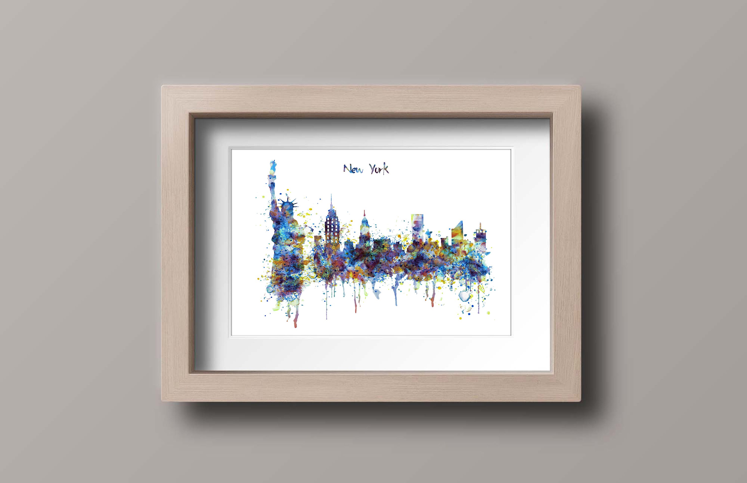 New York Watercolor Skyline Printable Art Skyline Painting - Etsy