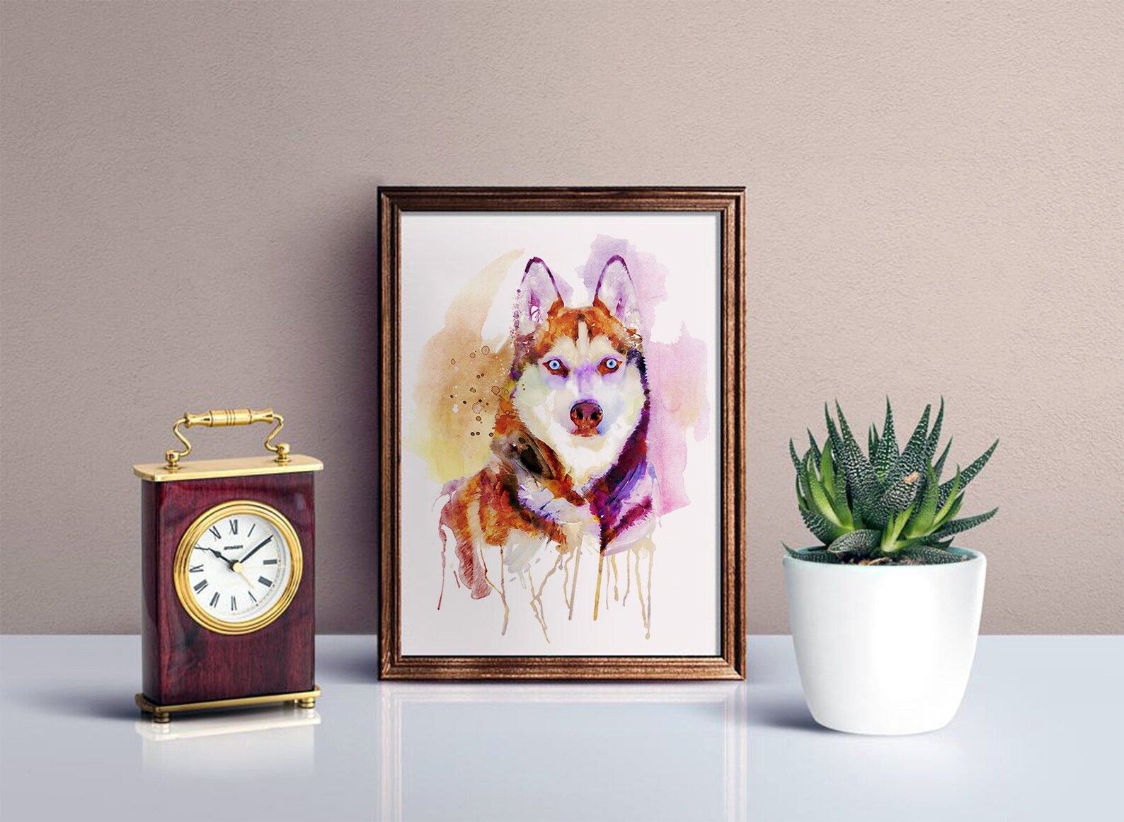 Brown Husky Dog Head Watercolor Portrait Printable Gift - Etsy