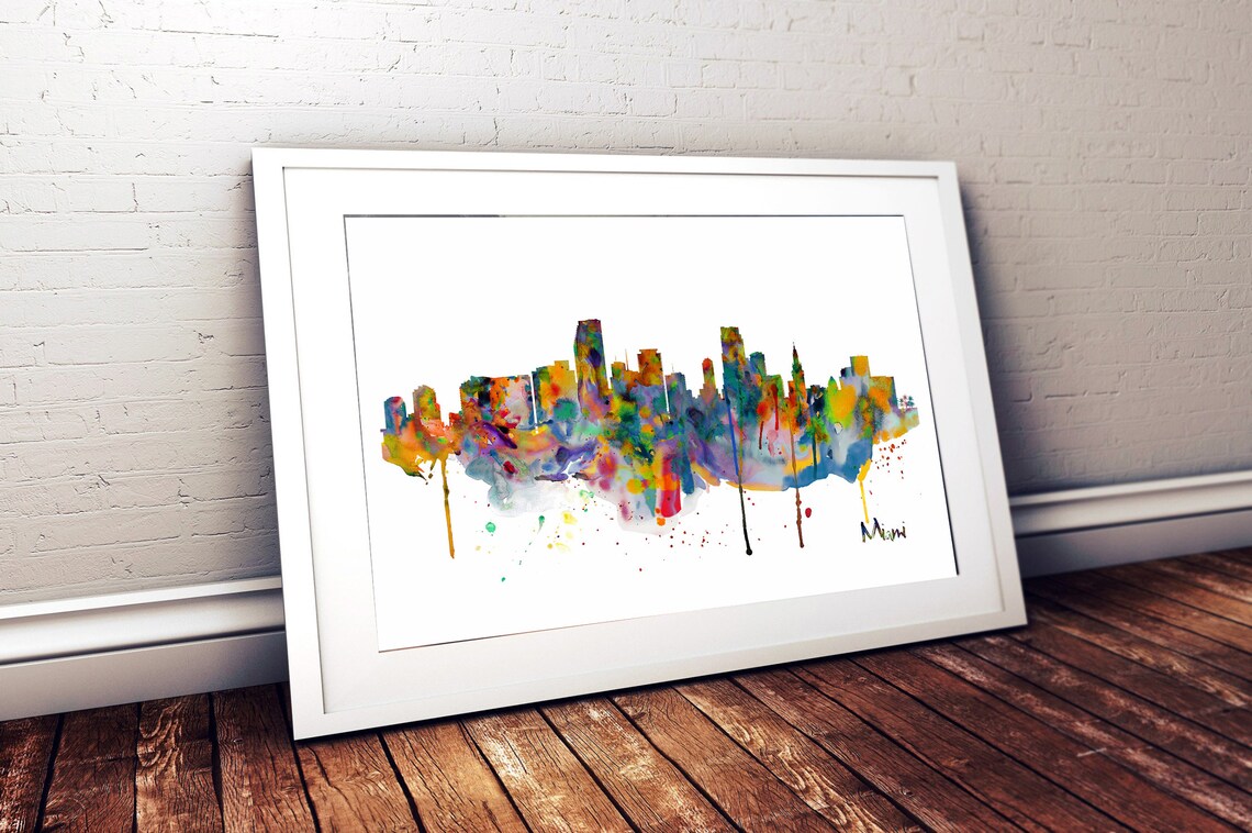Miami Skyline Florida Watercolor Painting Affordable - Etsy