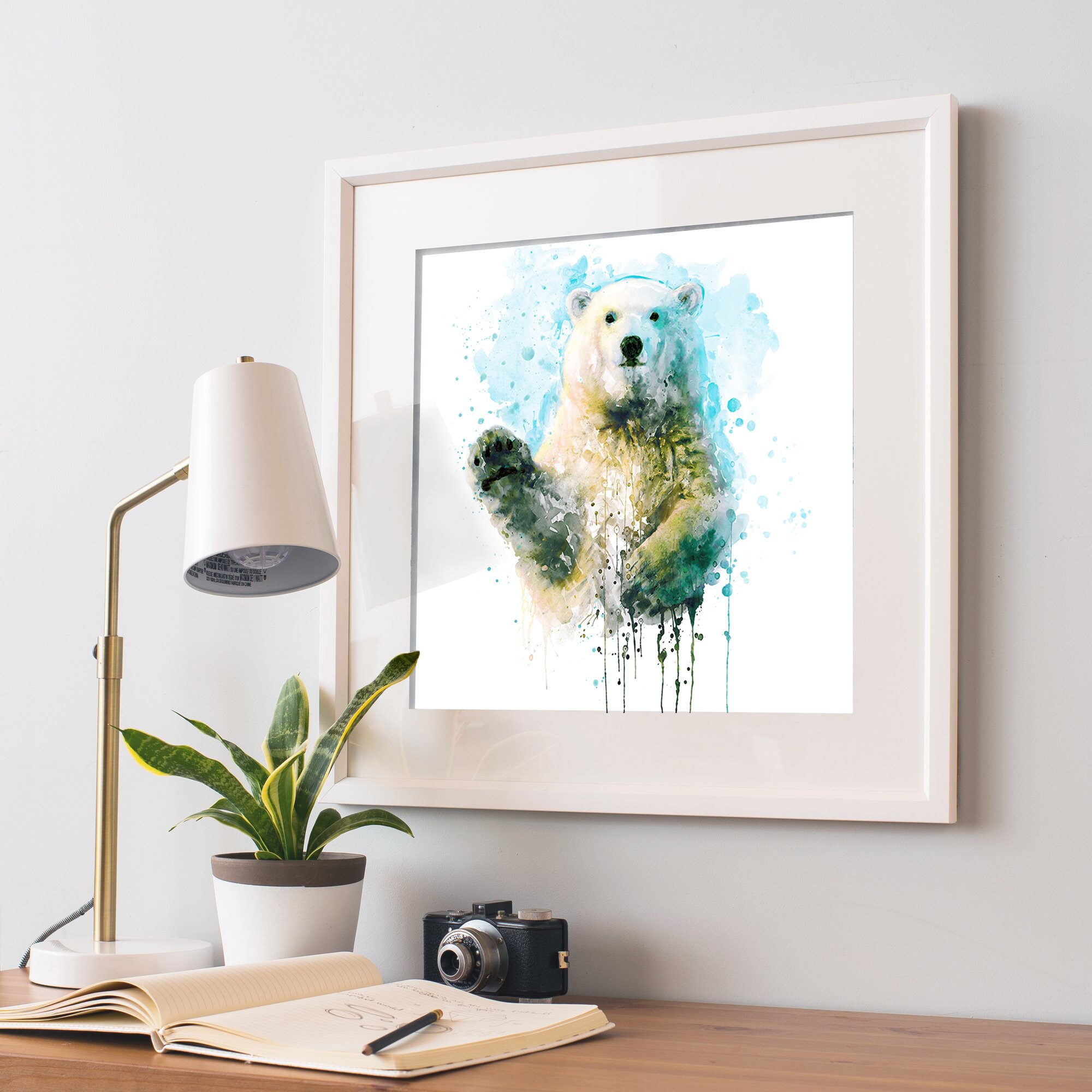 Printable Polar Bear Waving Goodbye Watercolor Painting Cute - Etsy