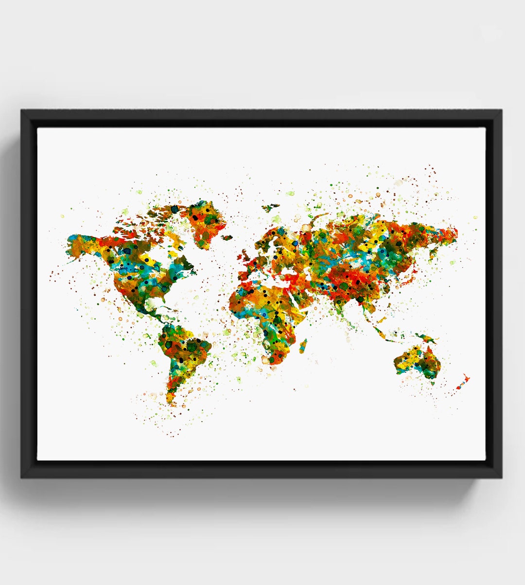 Colorful World Map Printable Art | Green Red Yellow Map Decor | Splashy ...