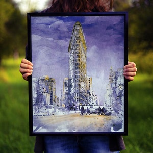 New York Flatiron Building Watercolor Cityscape Painting New York Decor ...
