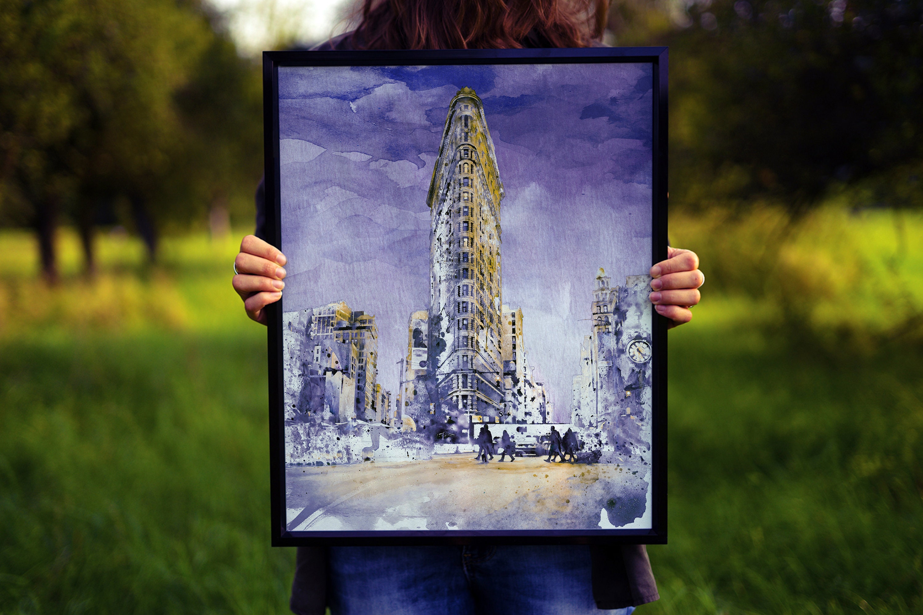 New York Flatiron Building Watercolor Cityscape Painting New York Decor ...