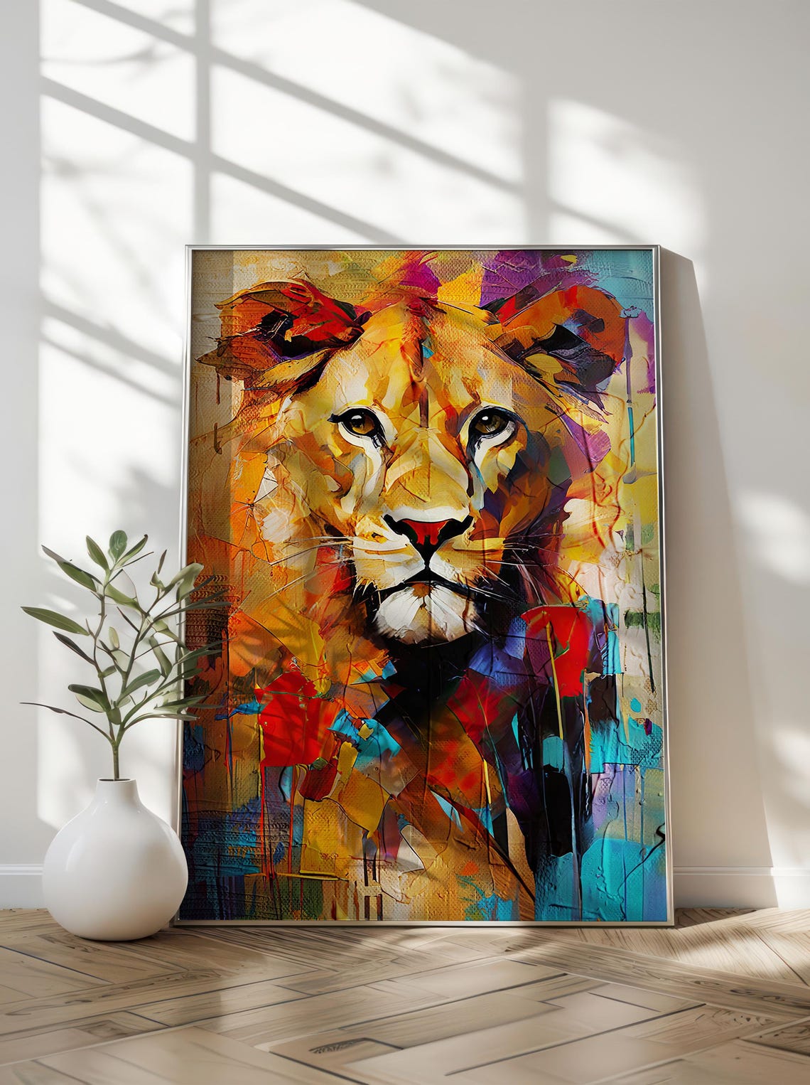 Colorful Lioness Portrait: Abstract Geometric Wildlife Art (instant ...