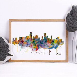 Miami Skyline, Florida, Watercolor Painting, Affordable Printable Art ...