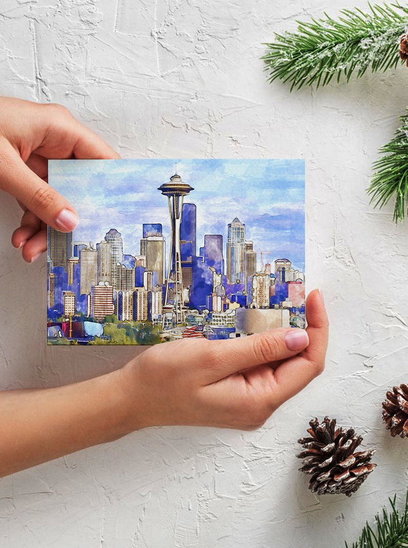 Seattle Watercolor Panorama Watercolor Painting Seattle | Etsy