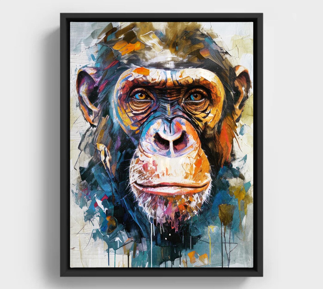 Colorful Chimpanzee Impasto Painting, Abstract Oil Monkey Wall Art ...