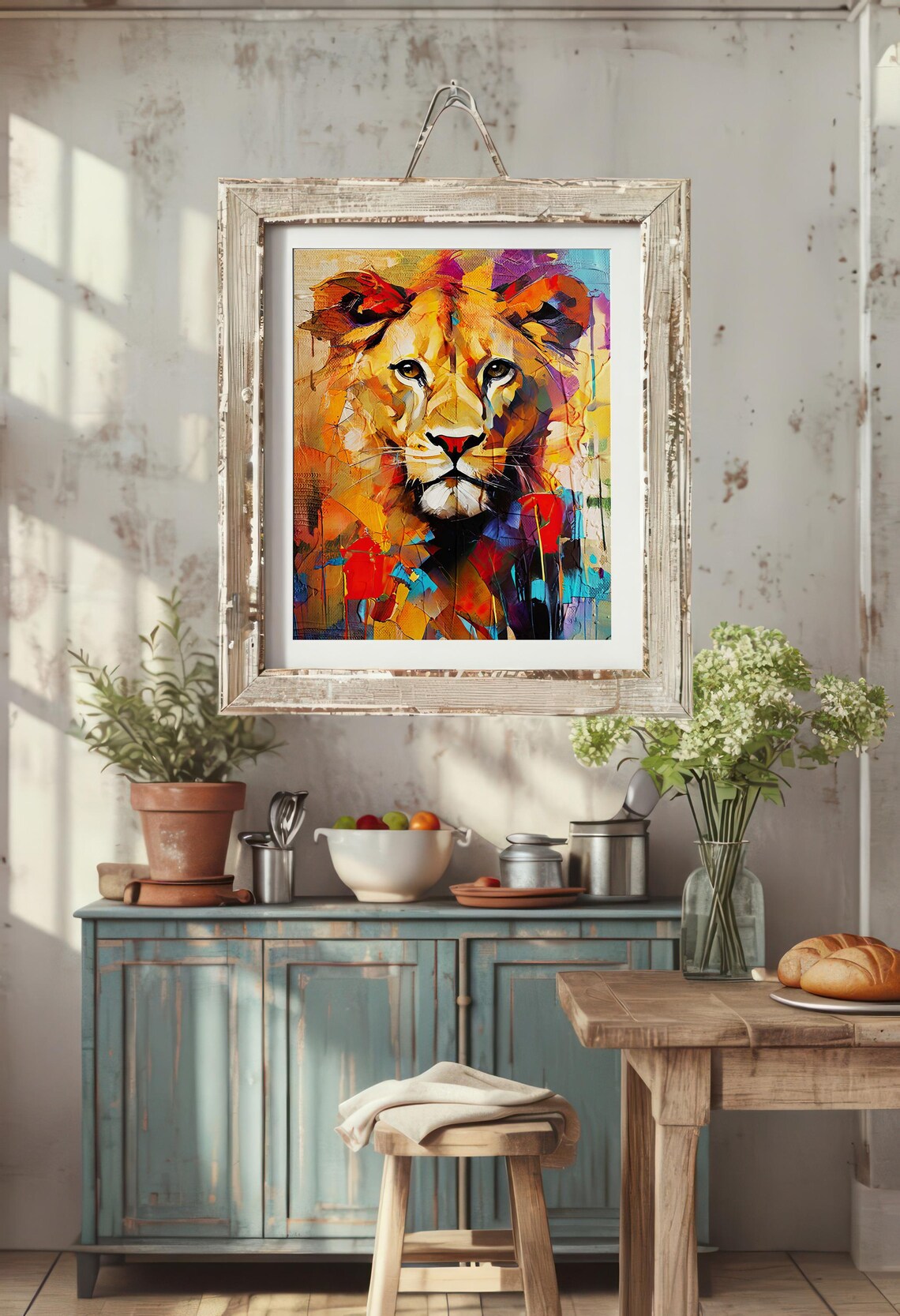 Colorful Lioness Portrait: Abstract Geometric Wildlife Art (instant ...