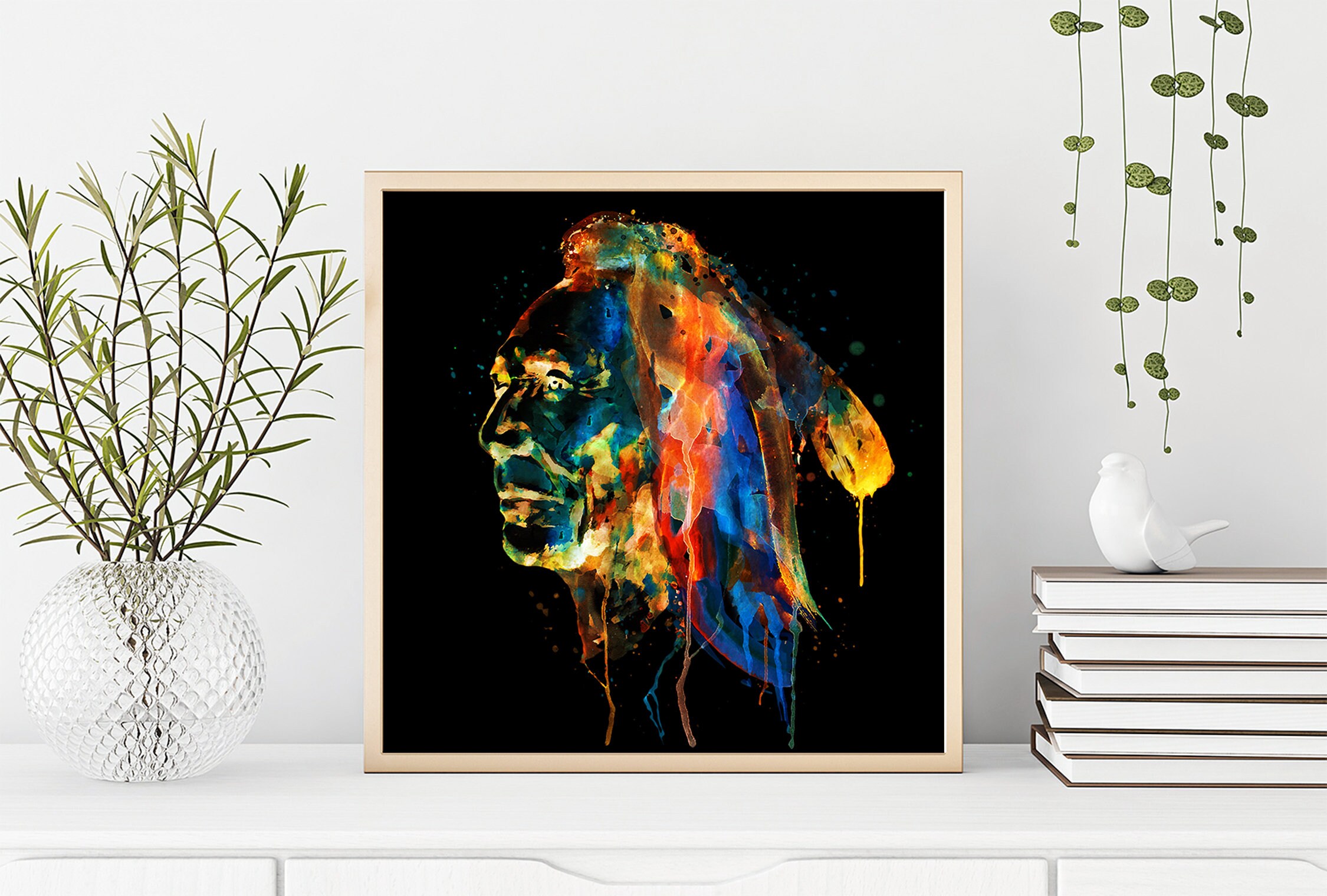 Sioux Warrior Reversed Colors Printable Watercolor Indian - Etsy UK