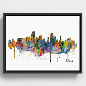 Miami Skyline, Florida, Watercolor Painting, Affordable Printable Art ...