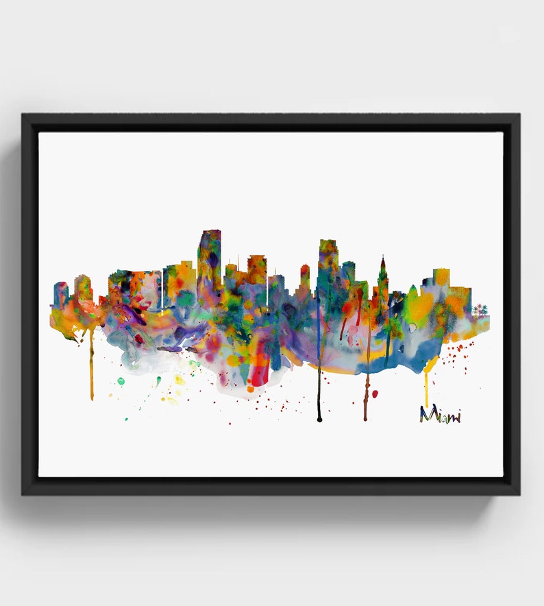 Miami Skyline, Florida, Watercolor Painting, Affordable Printable Art ...