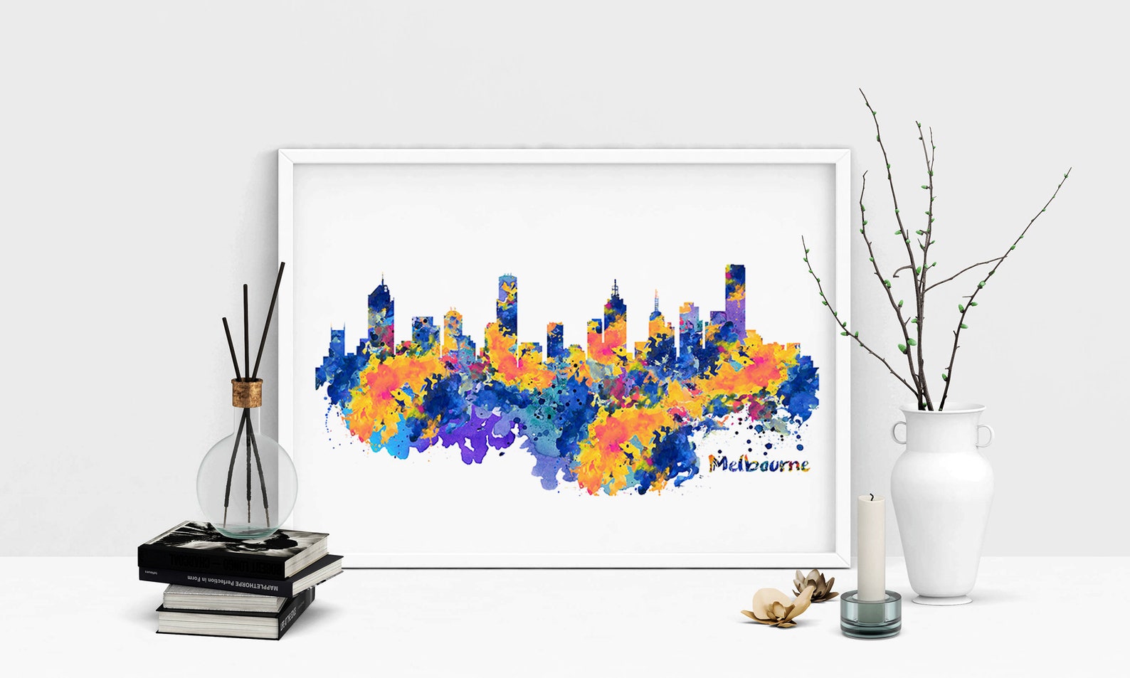Melbourne Horizontal Watercolor Skyline Painting Printable - Etsy