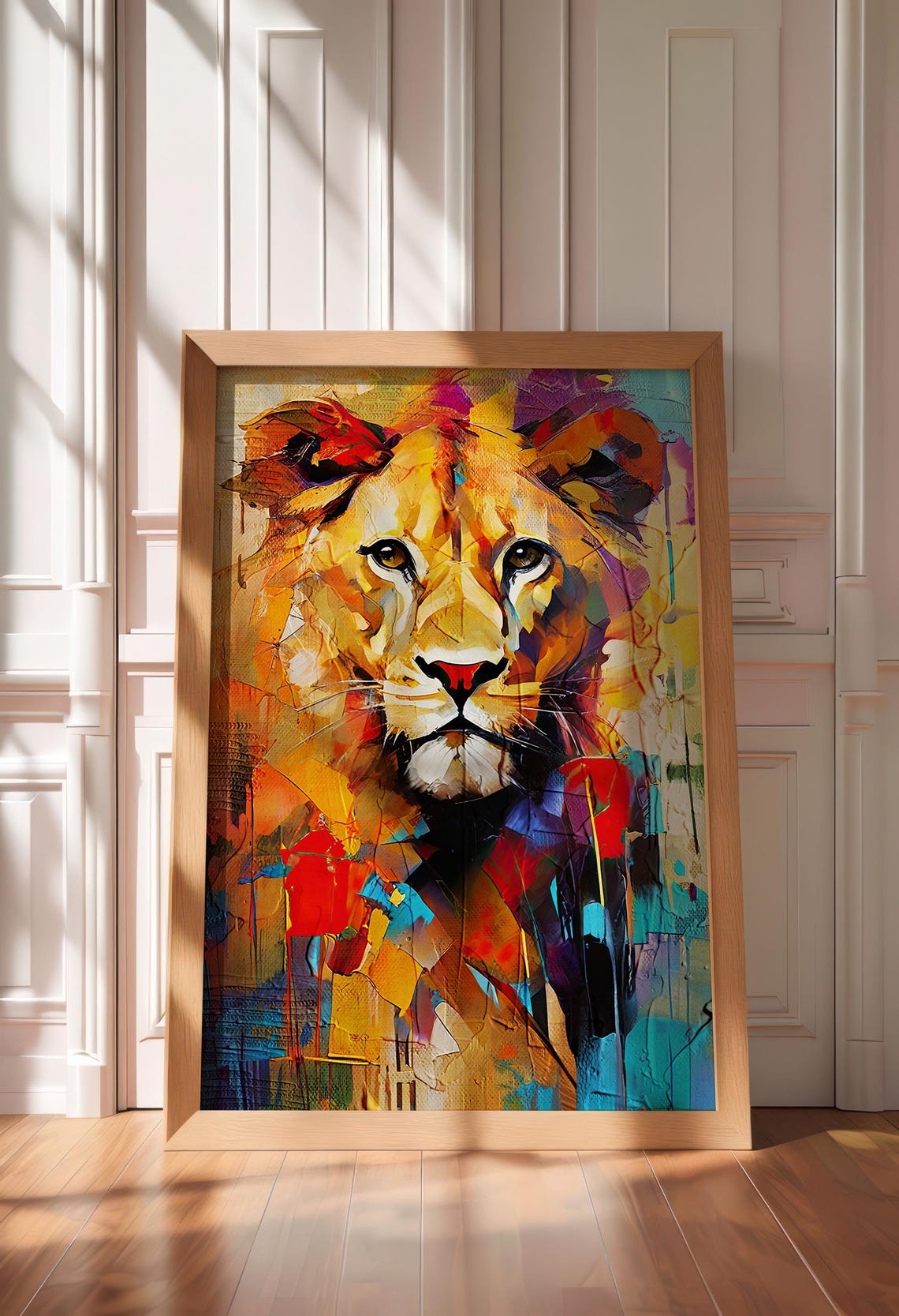 Colorful Lioness Portrait: Abstract Geometric Wildlife Art (instant ...