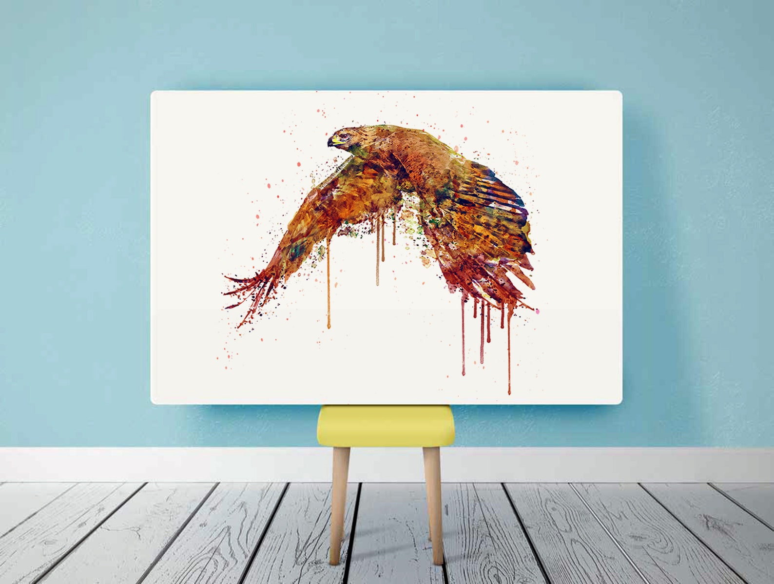 Flying Red Tailed Hawk Watercolor Painting Chickenhawk Wall - Etsy