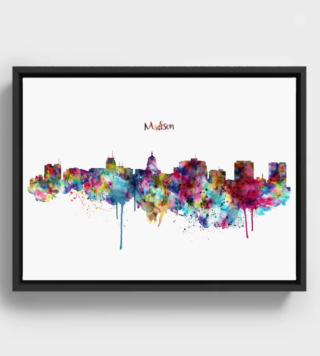 Madison Wisconsin Skyline Watercolor Print, Horizontal City Silhouette ...