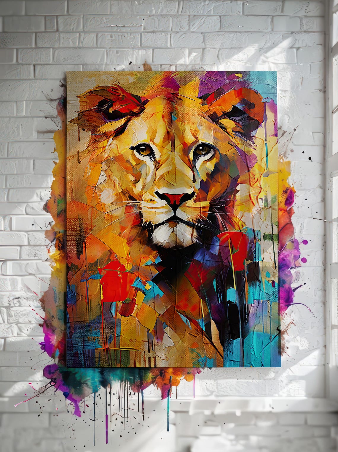 Colorful Lioness Portrait: Abstract Geometric Wildlife Art (instant ...