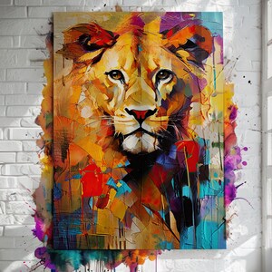 Colorful Lioness Portrait: Abstract Geometric Wildlife Art (instant ...