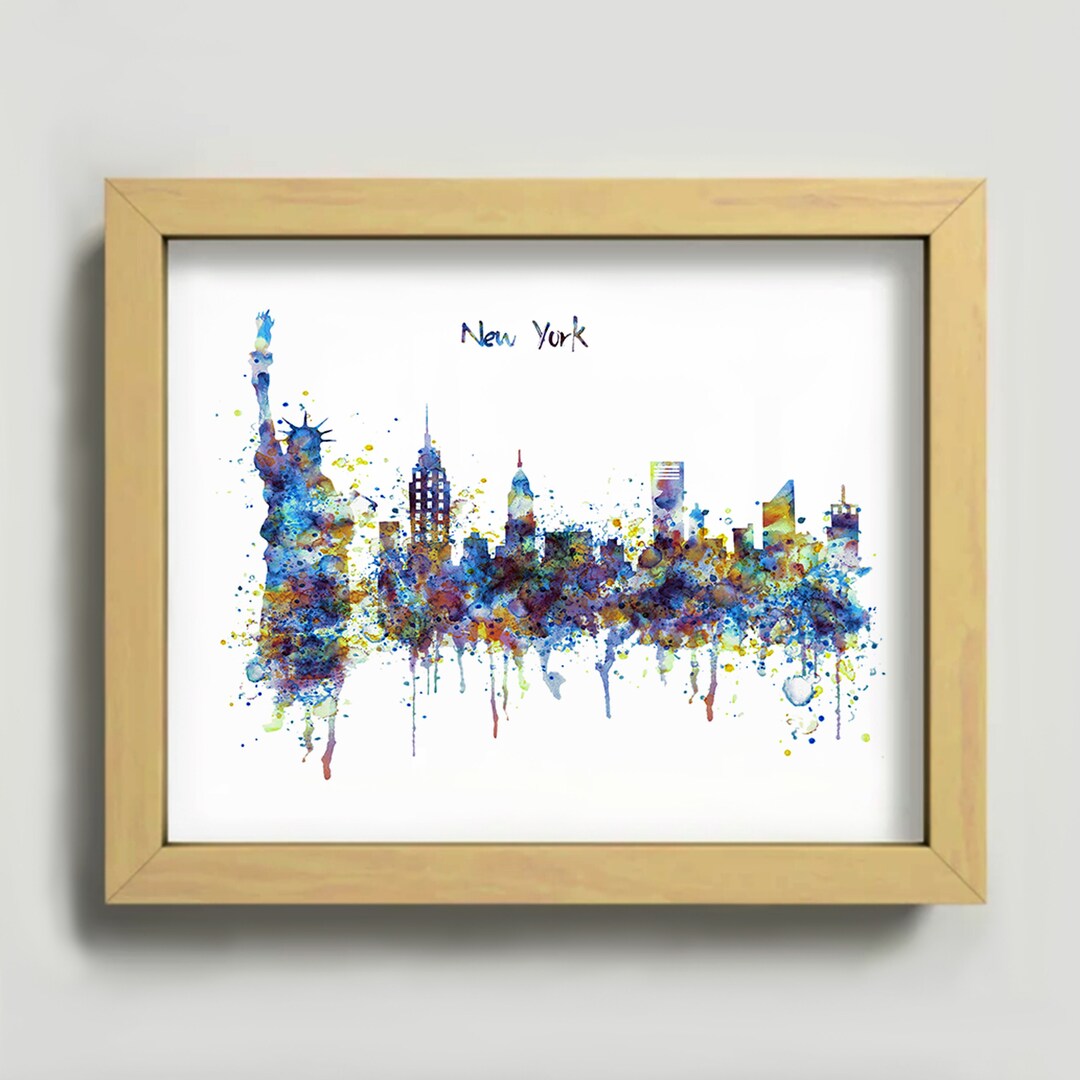 New York Watercolor Skyline Printable Art Skyline Painting - Etsy