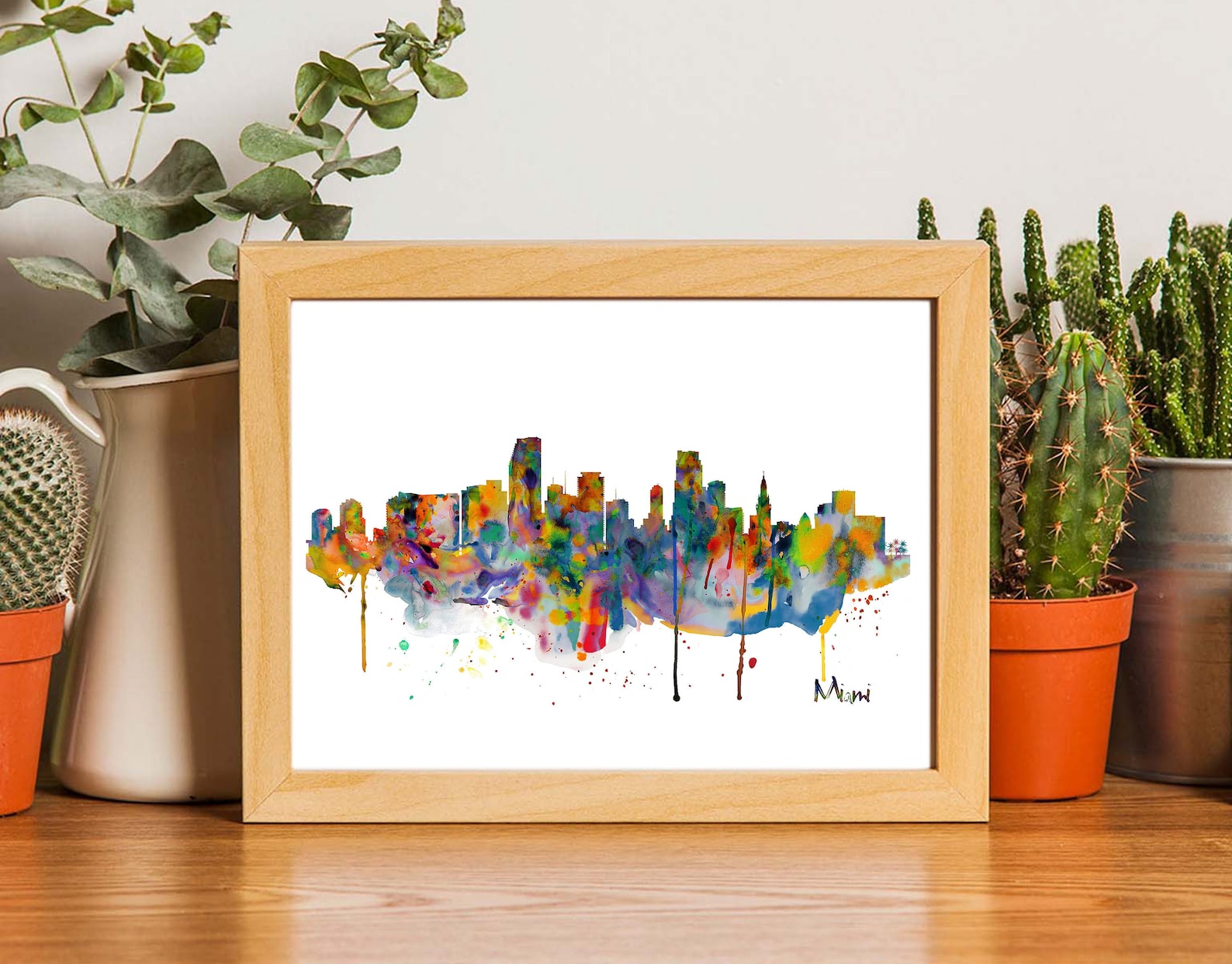 Miami Skyline, Florida, Watercolor Painting, Affordable Printable Art ...