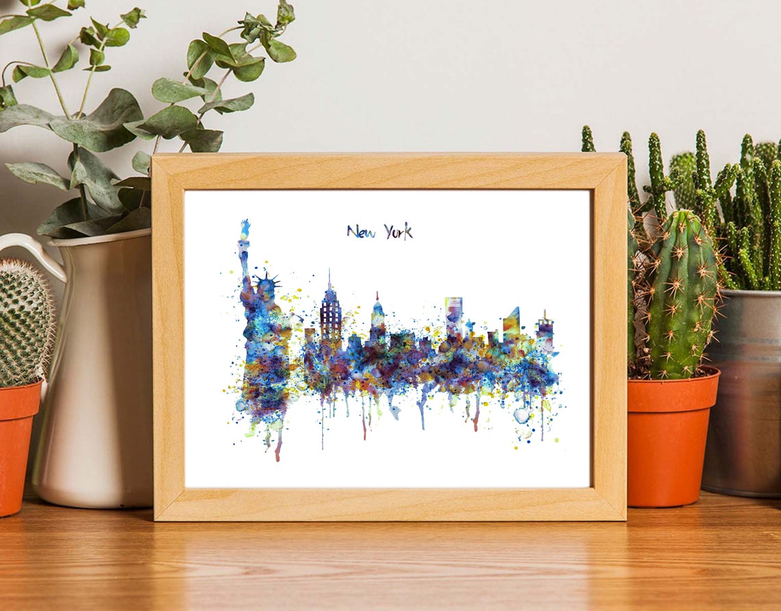 New York Watercolor Skyline Printable Art Skyline Painting - Etsy