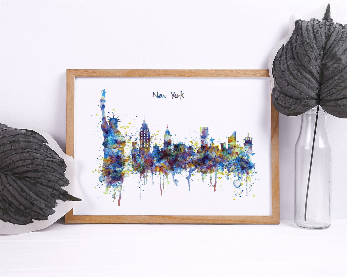 New York Watercolor Skyline Printable Art Skyline painting | Etsy