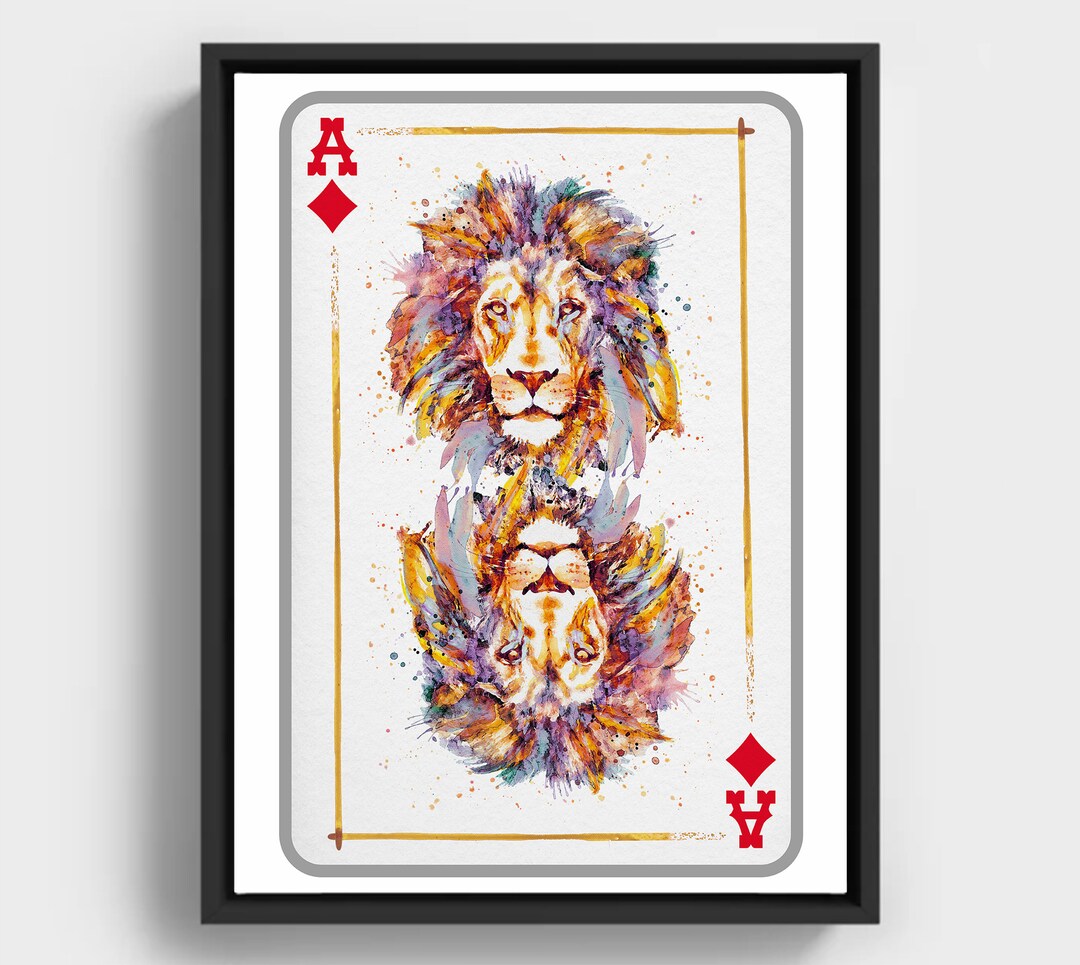 Lion Head Ace of Diamonds Watercolor, Printable Casino Wall Art, Big ...