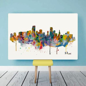 Miami Skyline, Florida, Watercolor Painting, Affordable Printable Art ...