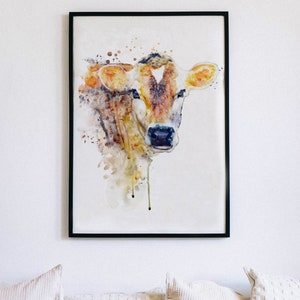 Jersey Cow Head, Printable Wall Art, Watercolor Painting, Countryside ...