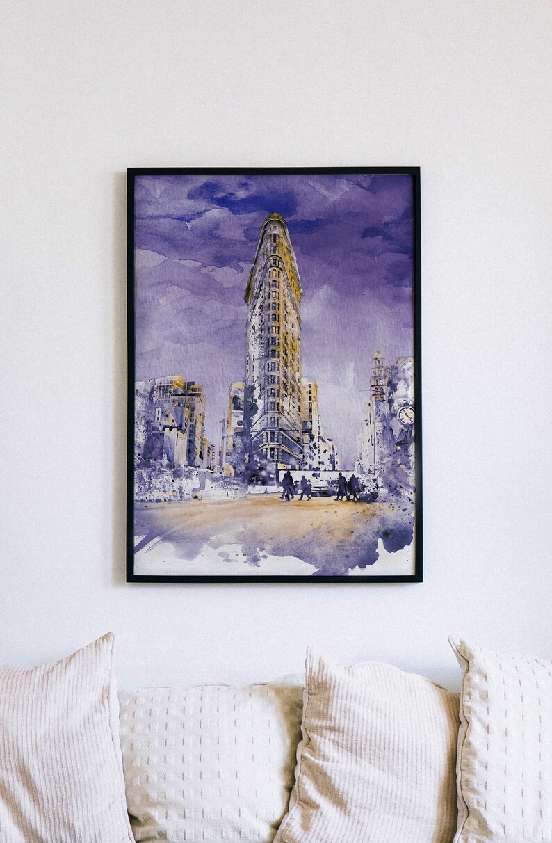 New York Flatiron Building Watercolor Cityscape Painting New York Decor ...