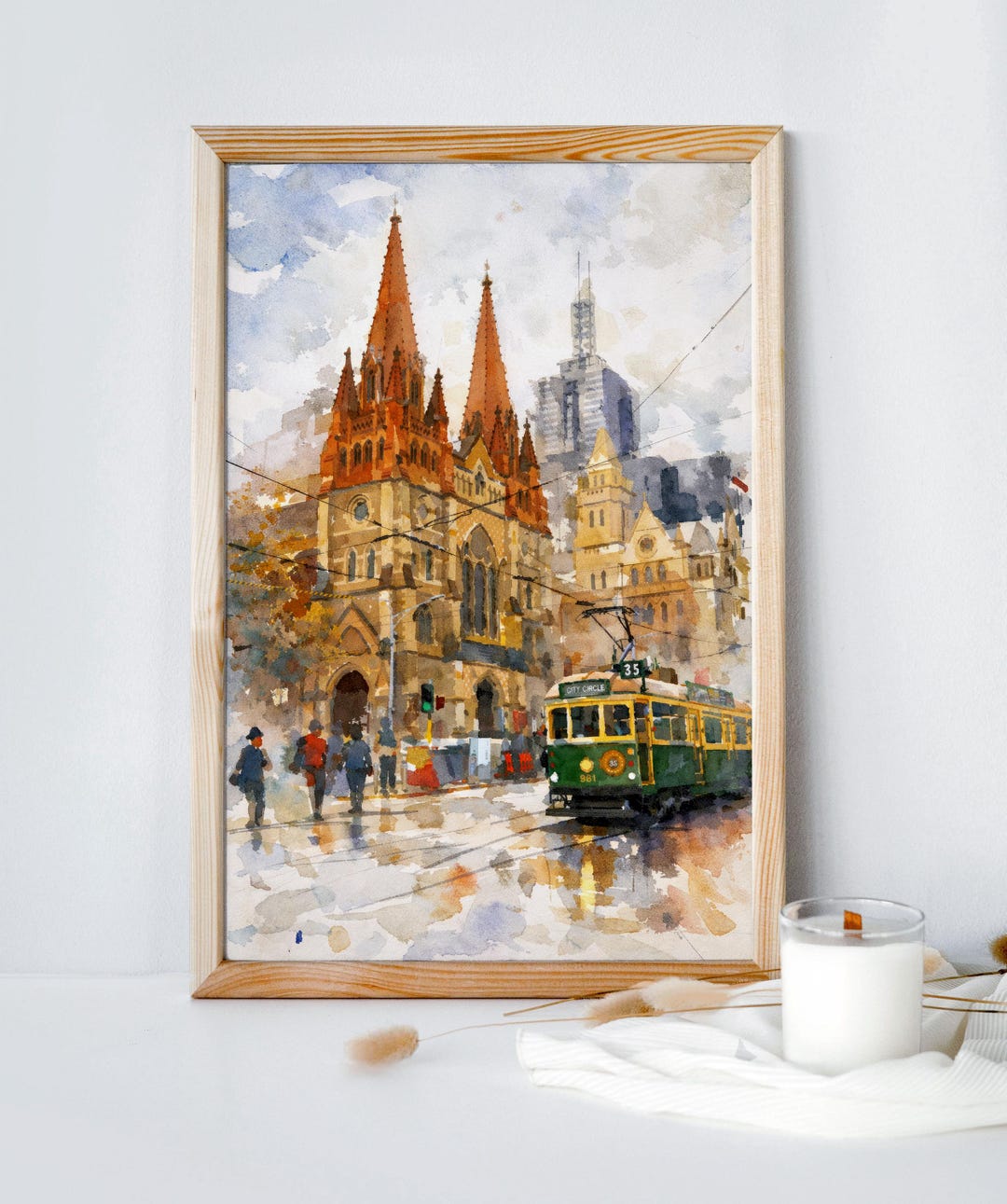 St Paul’s Cathedral and Tram in Melbourne Watercolor: Australian Urban ...