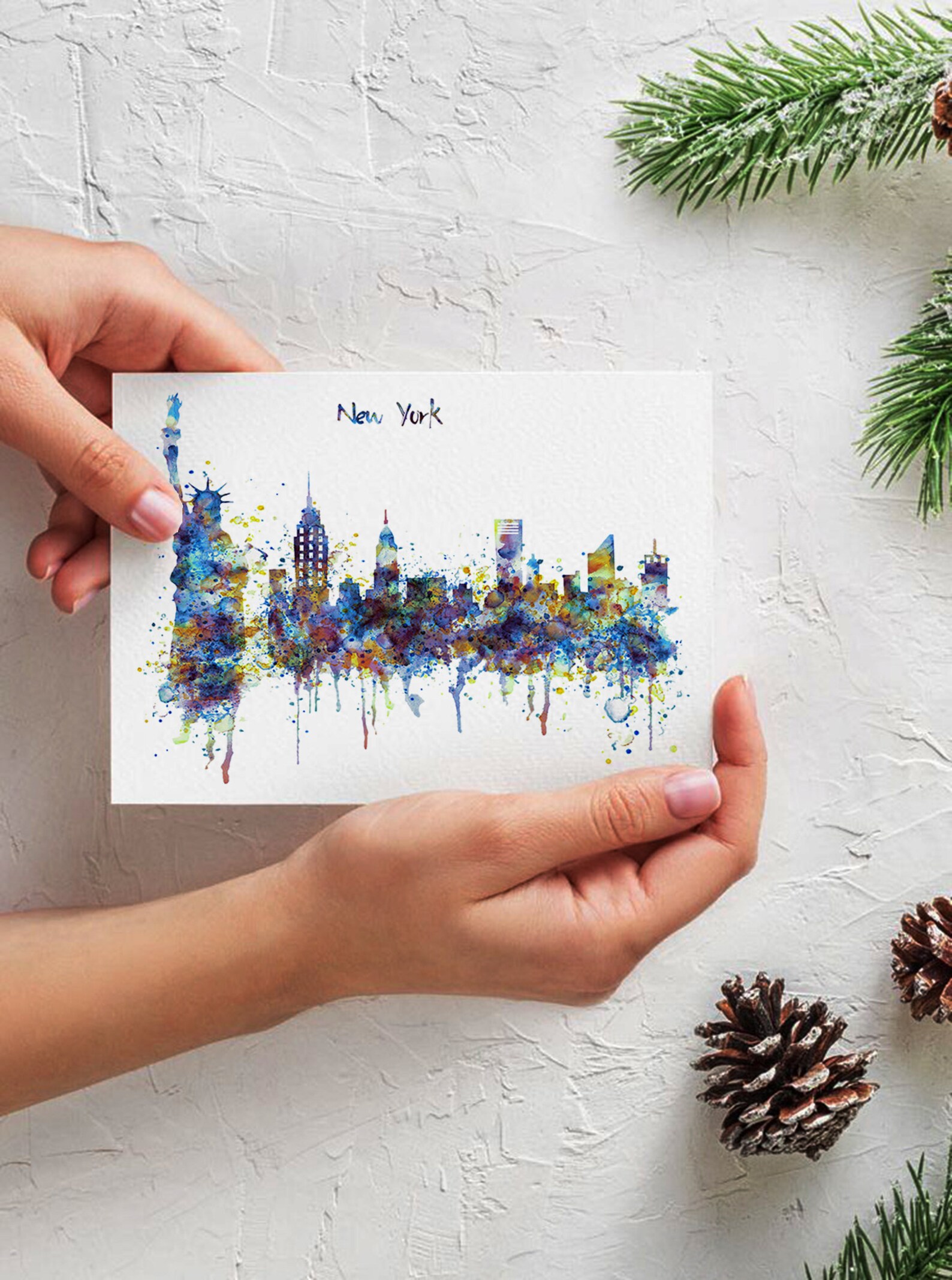 New York Watercolor Skyline Printable Art Skyline painting | Etsy